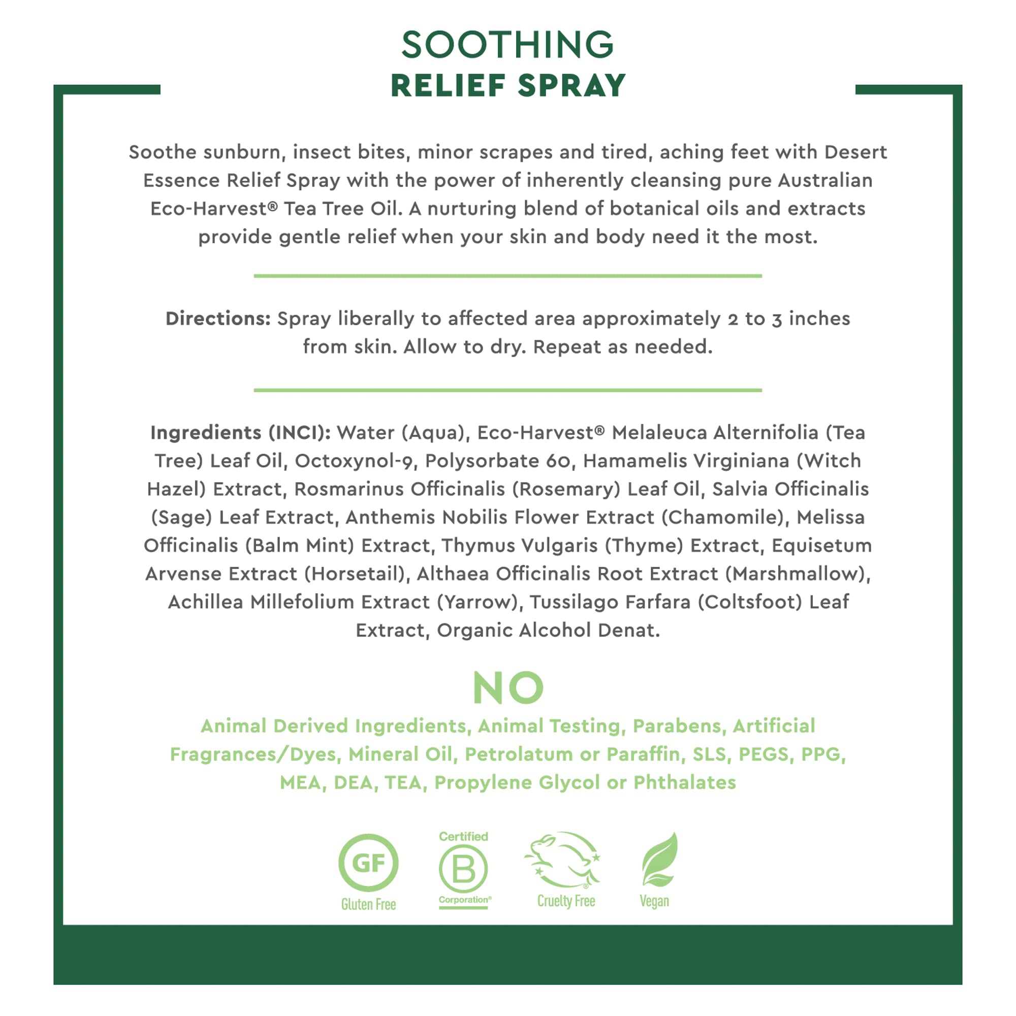 Desert Essence Relief Spray - 4 Fl Oz - Antiseptic Eco-Harvest Tea Tree Oil & Other Essential Oils - Natural First Aid - Minor Burns - Sunburn - Insect Bites - Scrapes - May Comfort Aching Feet