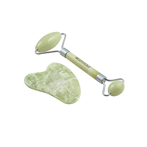 EcoTools Beauty Skin Care Tool Jade Facial Roller and Gua Sha Stone Duo, Face Roller and Massager, Skincare and Sculpting Tools, Green, Promotes Healthy Skin, Massager, 2 Piece Set, 1 Count