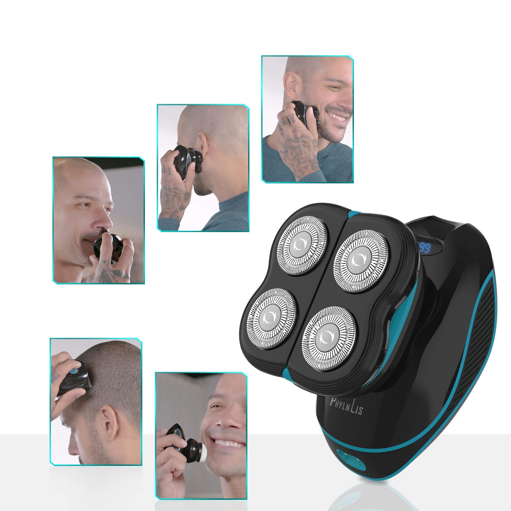 Men's Bald Head/Skull & Face Shaver Mini Trimmer Cordless Clipper Kit Fast Charging Palm Beard Rotary Barber Shaver Waterproof Rechargeable Multifunction PhylnLis 8608