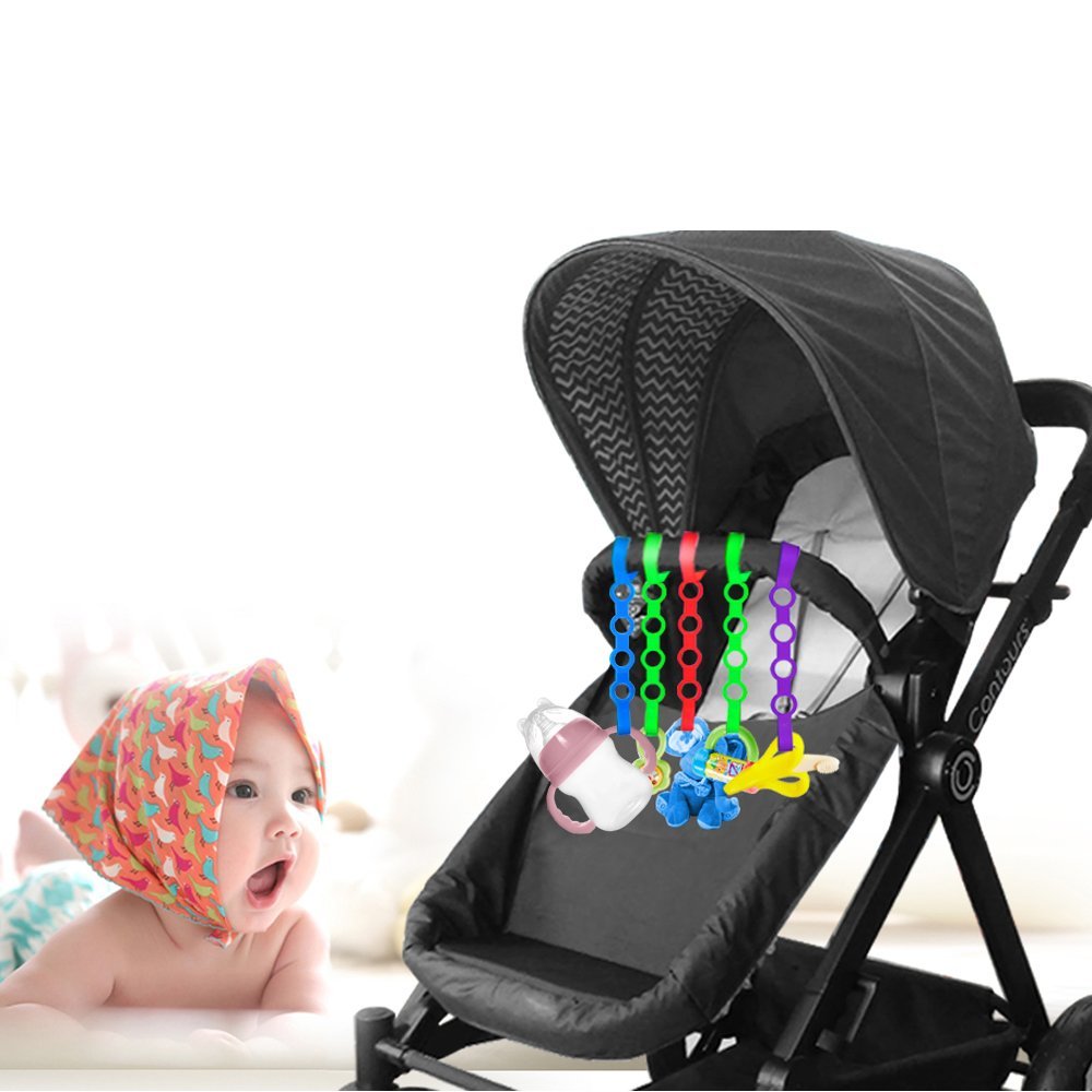 Toy Straps for Baby, 5 Pack Silicone Pacifier Clips Toddler Bottles Harness Holder for Stroller,Highchair,Crib,Shopping Trolley,Cars,Bags