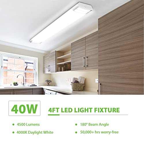 ANTLUX 4FT LED Flush Mount Puff Lights, 40W 4500LM Linear Light, 4000K Neutral White, 4 Foot Integrated LED Wraparound Ceiling Lighting Fixtures for Kitchen Laundry, Fluorescent Replacement, 4 Pack
