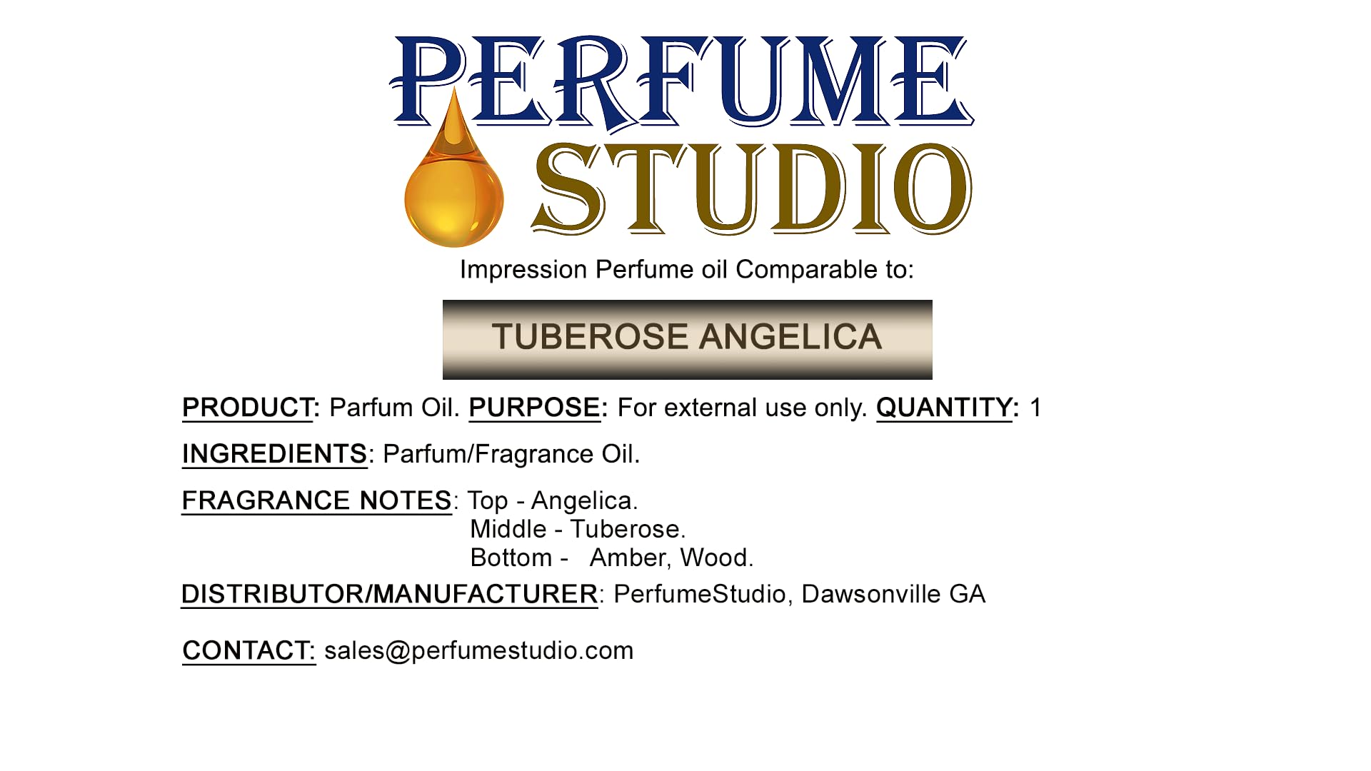 Perfume Studio Premium Quality IMPRESSION Fragrance Oil Compatible to Tuberose Angelica Perfume; Pure Parfum, No Alcohol added; 10ML Roll On Bottle