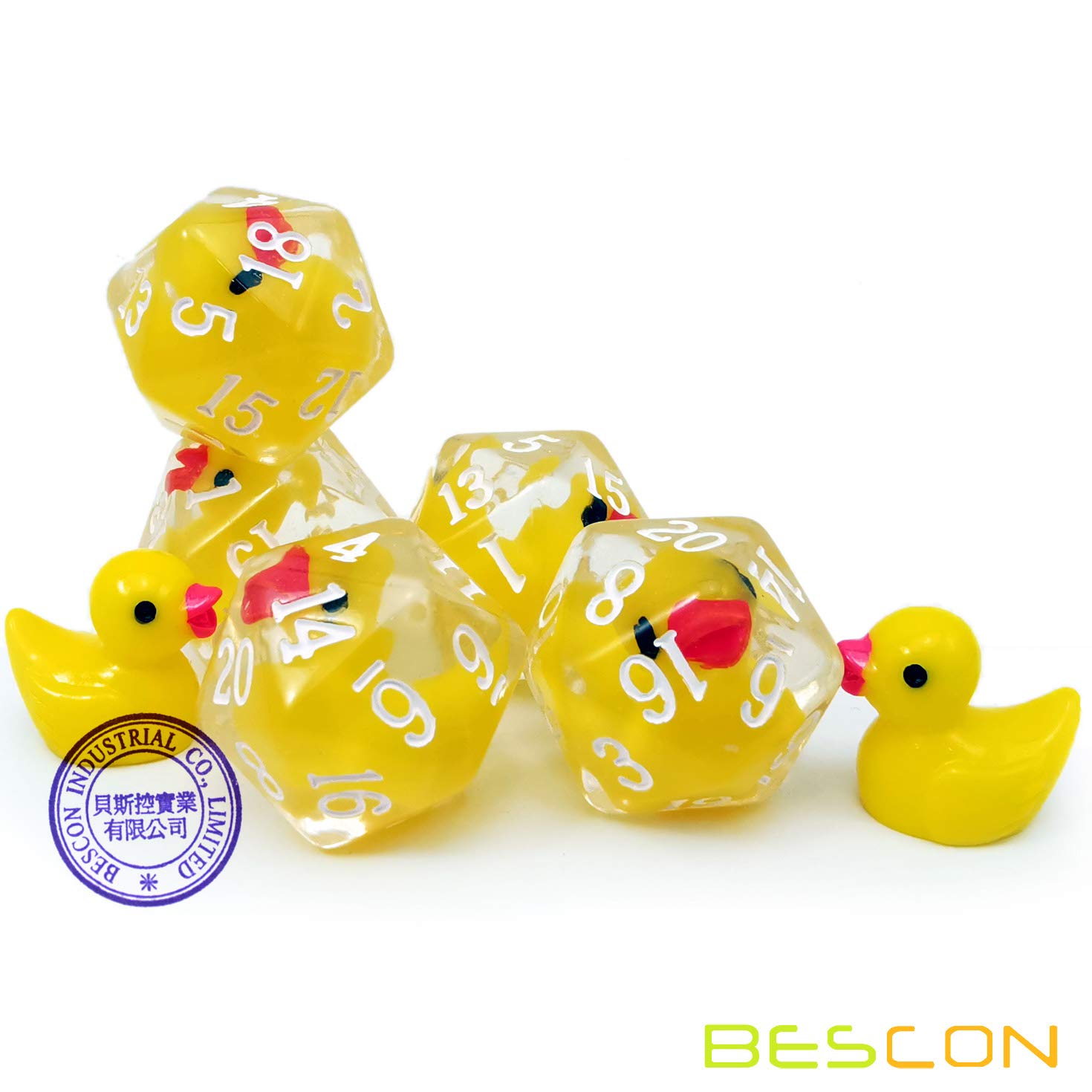 BESCON DICE Yellow Duck 20 Sides Dice Set of 5, Duck D20 5pcs Set