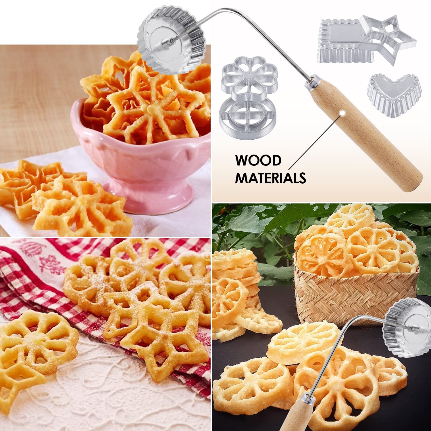 7 Pieces Rosettes Timbale Set, Rosette Iron Set with Handle, Lotus Flower Bunuelos Cookie Maker Mold, Funnel Cake Maker Kit…