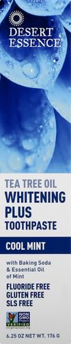 Desert Essence Natural Tea Tree Oil Whitening Plus Toothpaste - Cool Mint - 6.25 Oz - Antiseptic Tea Tree Oil - Zinc Citrate - Baking Soda - Freshens Breath - Reduced Plaque - Fluoride & Gluten Free