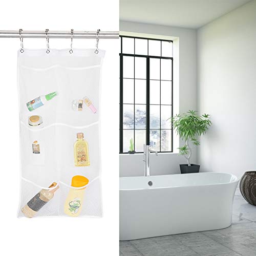 Beufee 2 Pack Mesh Hanging Shower Organizer, Bath Shower Caddy Organizer Curtains Bathroom Toiletry Wall Door Hanger Organizer with 6 Pockets