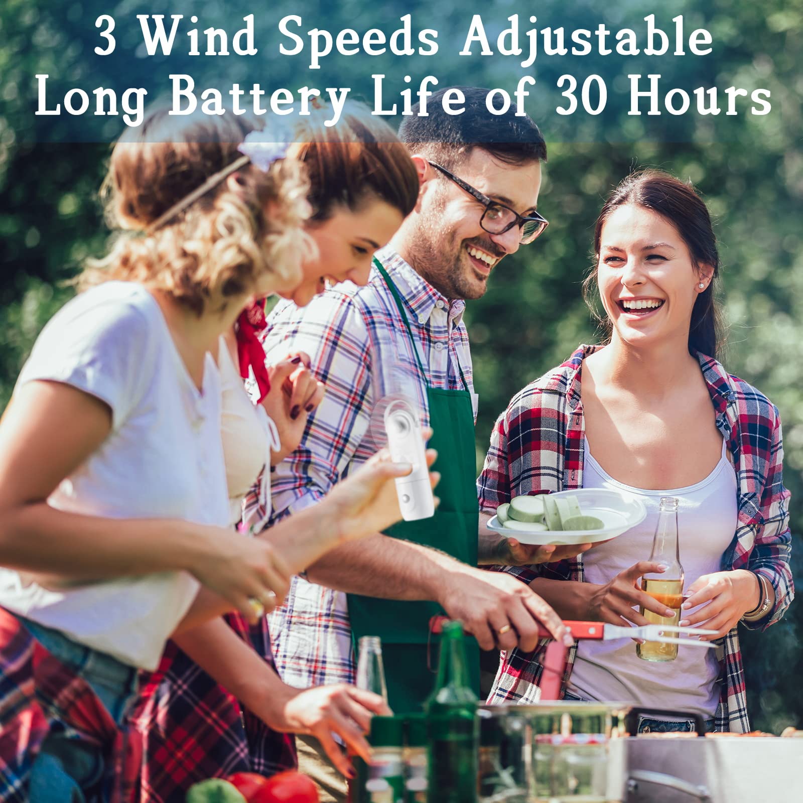 Favoriwere Handheld Mini Fan 3 in 1 Portable Face Fan 3 Speeds with Strong Wind USB Rechargeable for 30 Hours Working Personal Fan with Power Bank and Flashlight Suitable for Outdoor and Indoor White