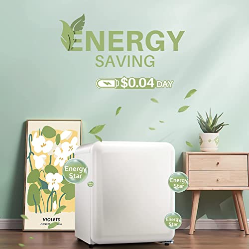 Kismile Retro Mini Fridge with Freezer,1.7cu. ft Small fridge with Adjustable Removable Glass Shelves, Mechanical Control, Compact Refrigerator for Office, Dorm, Bedroom (White)