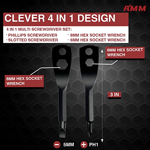 AMM 4 in 1 Portable Keychain Screwdriver(Black) Gifts for Men,Multiple functionality-Phillips, slotted screwdriver and two hex wrenches,Give key chain gifts to family or friends