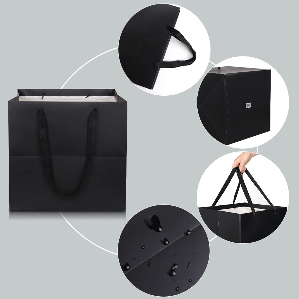 Yerpkefey 11.8" Large Gift Bag,Square Reusable Gift Bags Large for Birthday Wedding Christmas Presents Doll (Black)