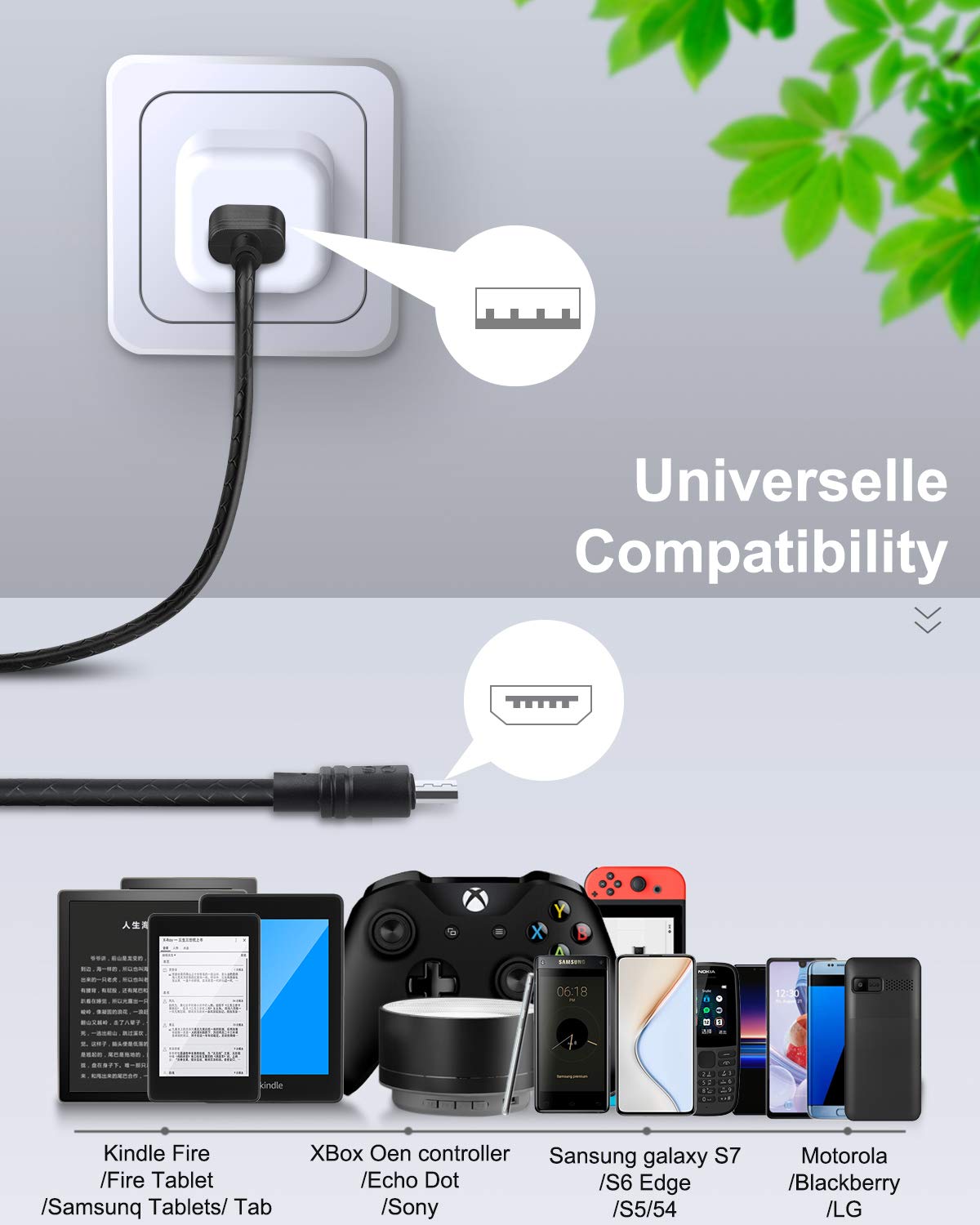 3ft Android Charger Cable, CyvenSmart 5-Pack 3 foot Micro USB Cable Cord Fast Charging Phone Charger for Samsung Galaxy J3 J7 S6 S7 Edge, Tablet, LG stylo 2/3 LG G3 G4 K30 K20 Plus, Kindle Fire 7 8 10