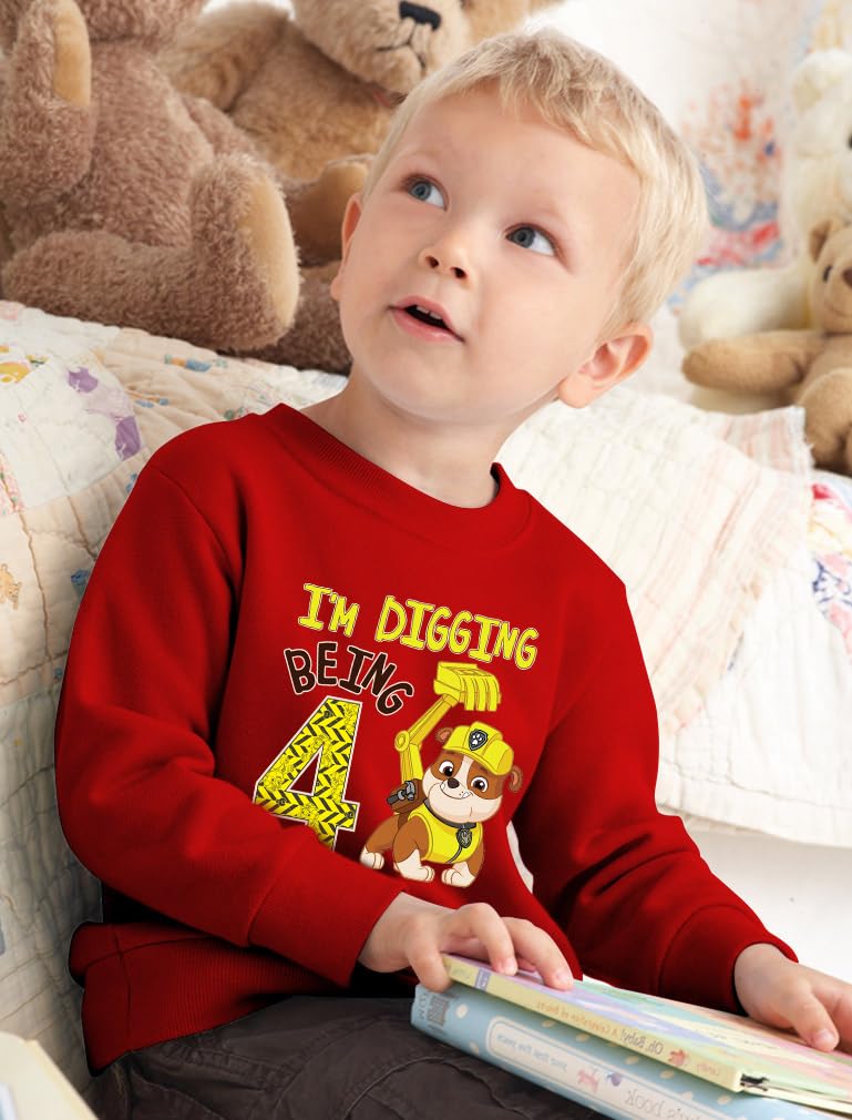 Paw Patrol Four Birthday Shirt Rubble Digging 4 Year Birthday Shirt Boy Red