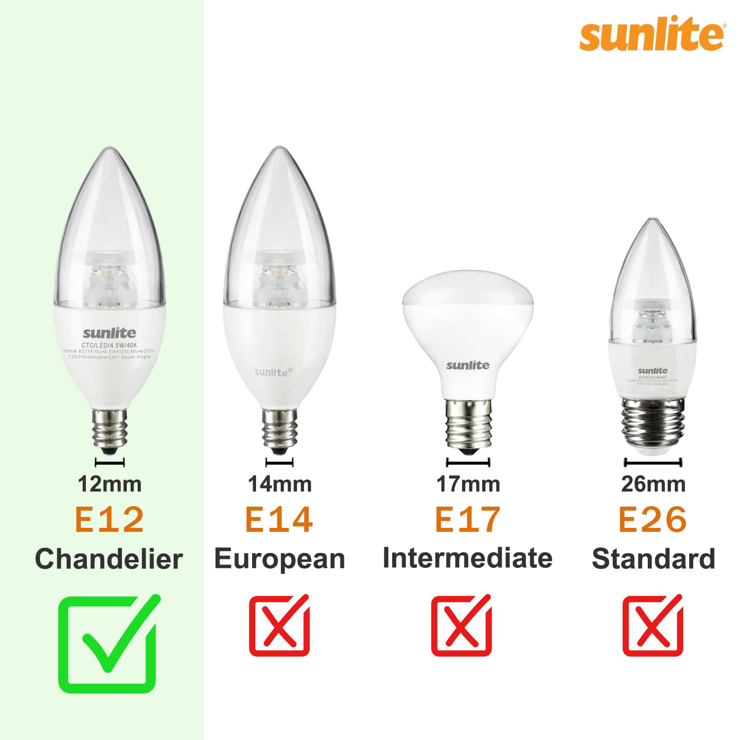 Sunlite 41717 Incandescent T4 Tubular Light Bulb, 15 Watts, 75 Lumens, Candelabra E12 Base, Dimmable, 2000 Hour Life Span, 2600K Warm White, 10 Count