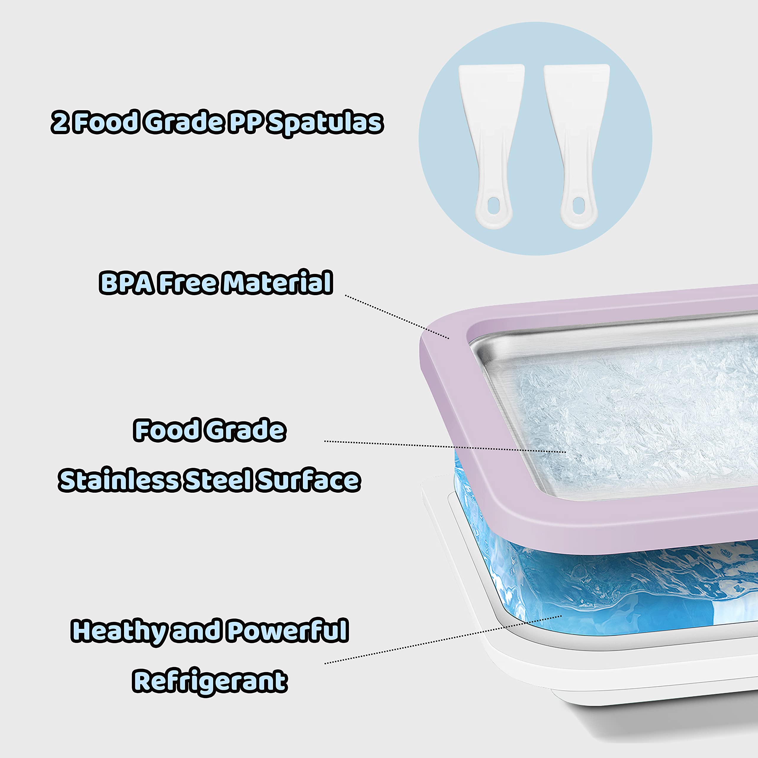 JoyMech Ice Cream Roll Maker Rolled Ice Cream Machine, Sweet Spot Pan, Instant Cold Plate, Ideal for Making Rolled Ice Cream Soft Serve Slushies Frozen Yogurt Sorbet and Gelato (Lavender)
