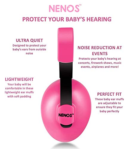 NENOS Baby Ear Protection Earmuffs for Babies Toddler Noise Cancelling Ages 3-24 Months (Pink)