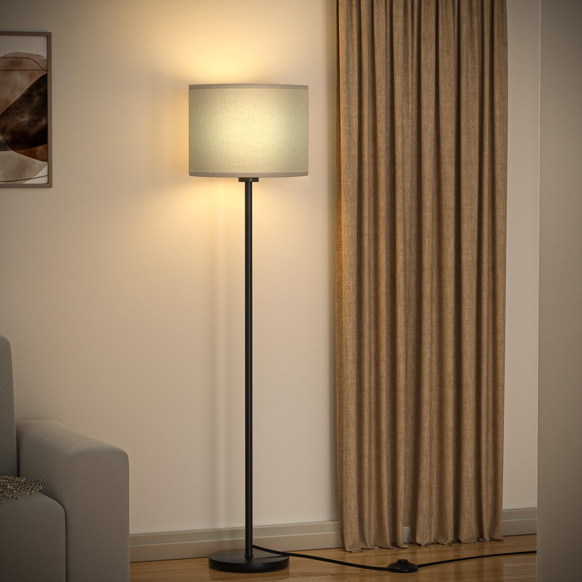 66.2'' Industrial Floor Lamp for Living Room Bedroom, Modern Floor Lamp with Remote Control and Stepless Dimmable Colors Temperature & Brightness, Foot Switch, 9W Bulb Included, Darker light sou(Grey)