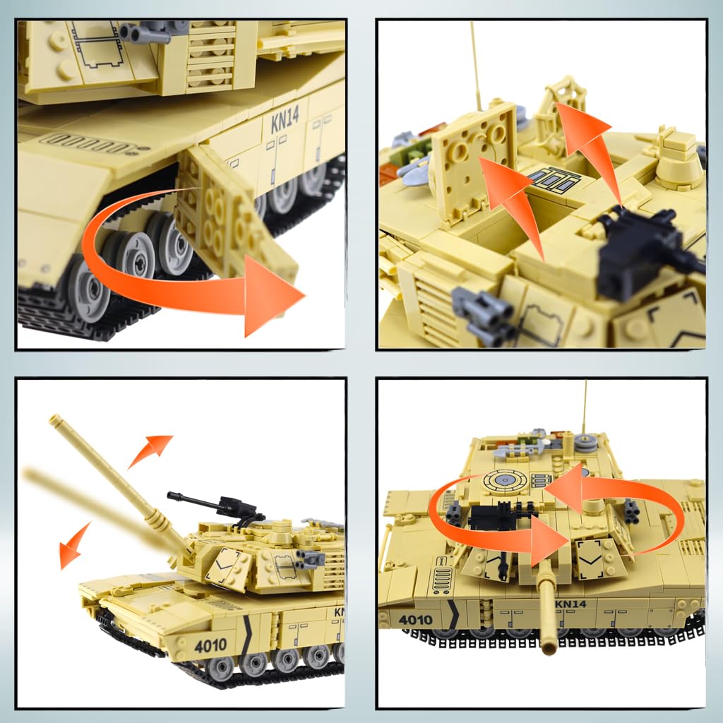 Gonli Military Building Toys for Kids 1053 Pieces US Army M1A2 Main Battle Tank Building Blocks Bricks WW2 Army Tank Model Kits