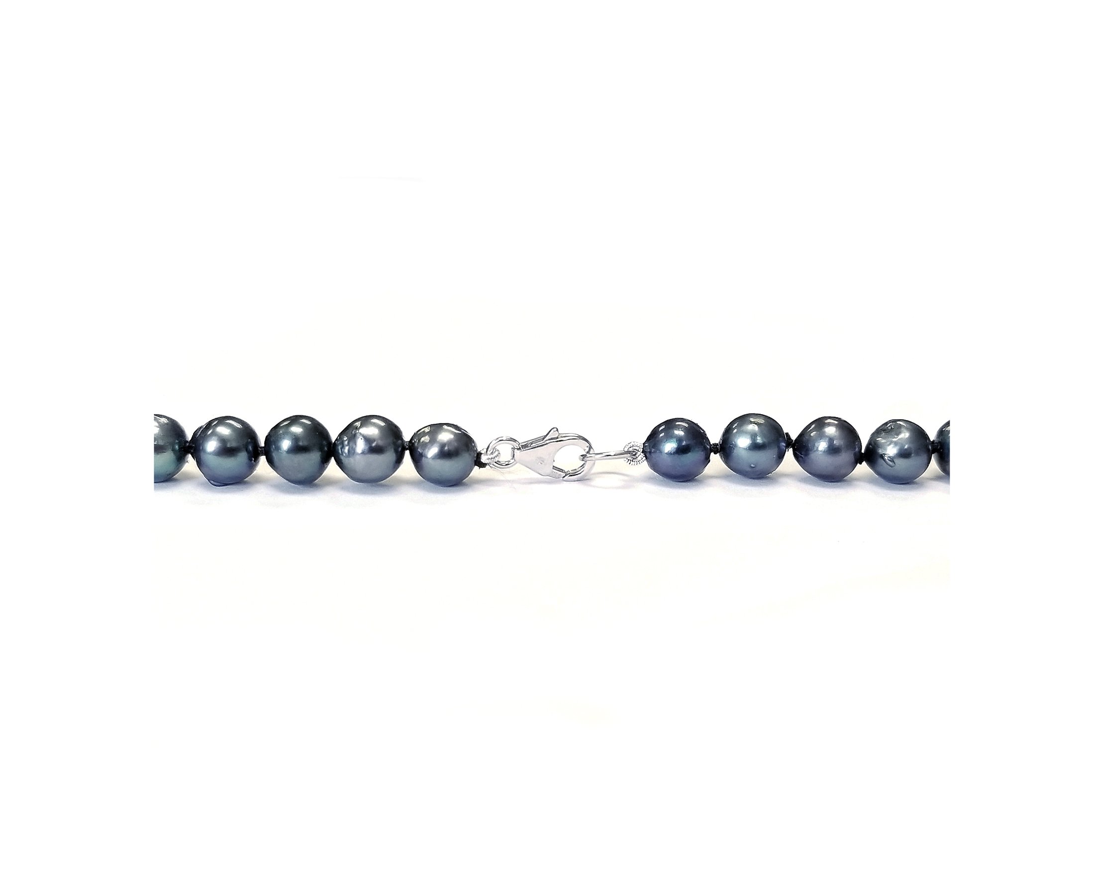 36" 7-8mm black akoya cultured semi baroque pearl necklace .925 sterling silver