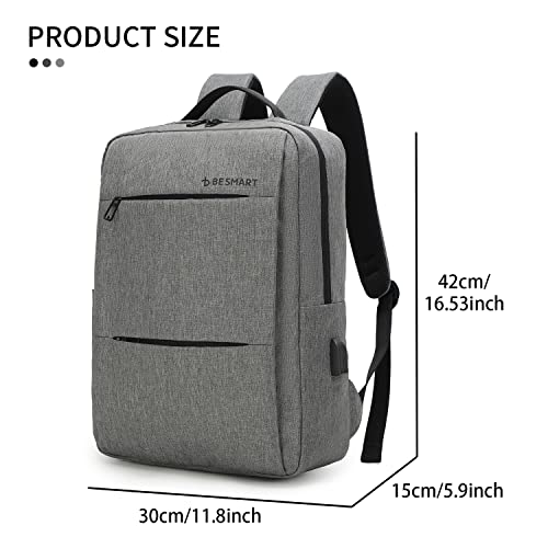 BE SAMRT Laptop Backpack, Business Slim Durable Laptops Travel Backpacks with USB Charging Port, Waterproof College Backpack Computer Bag Gifts for Men & Women Fits 15.6 Inch Notebook (Black)