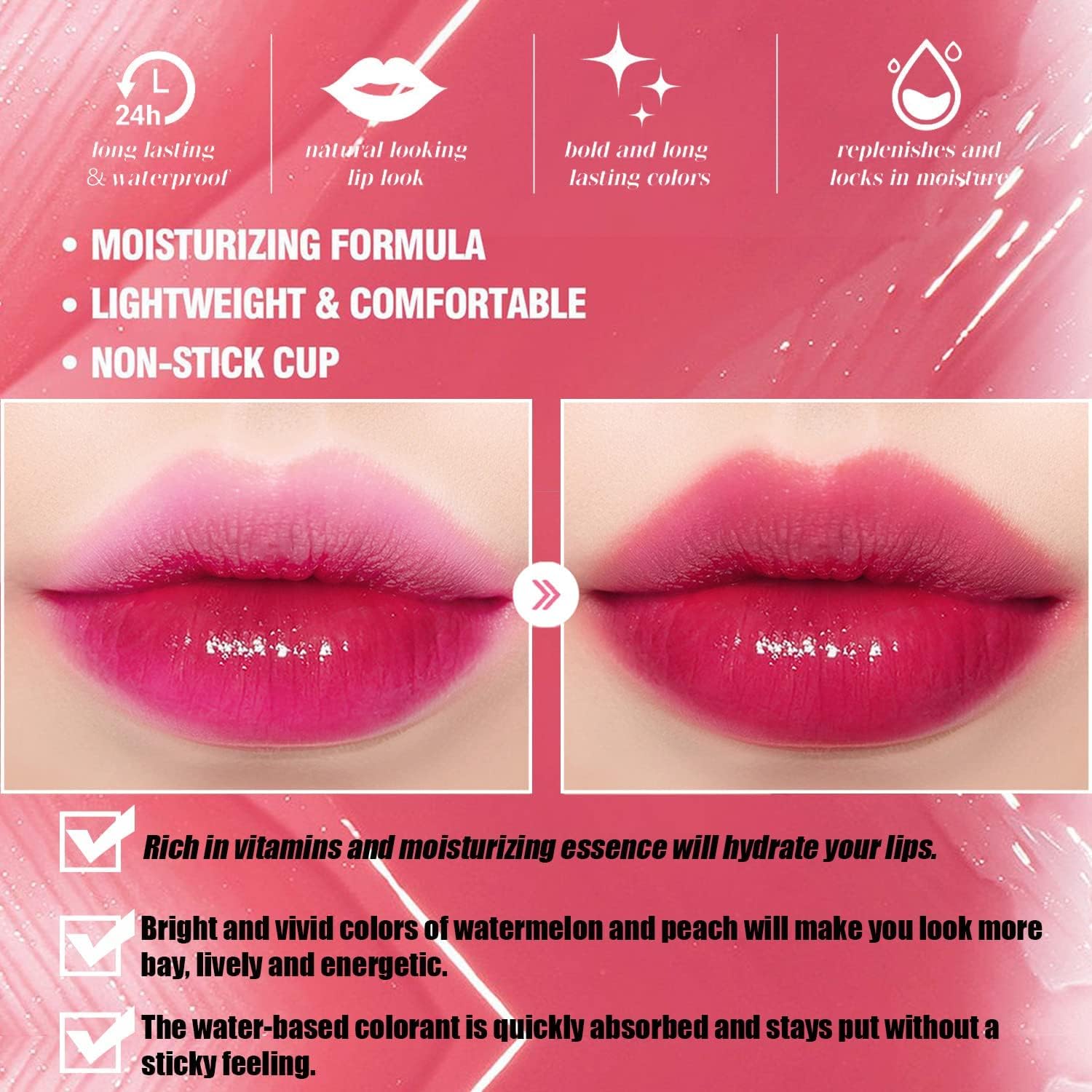 6 Colors Lip Tint Stain Set, Korean Lip Gloss Plumping Mini Liquid Lipstick, Multi-use Lip and Cheek Tint,Waterproof&Long Lasting,Natural Lip Stain Non-Sticky,Vivid Color (Avocado)
