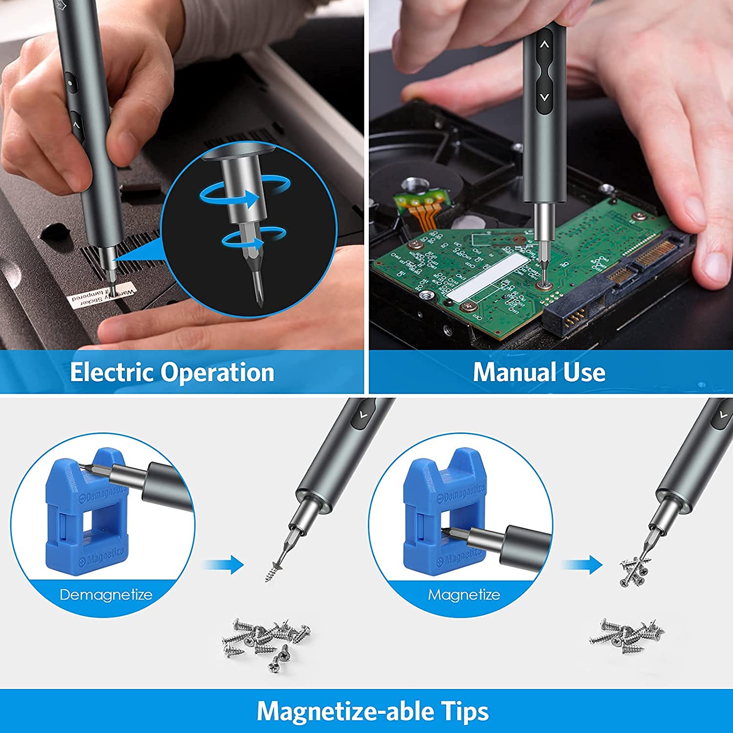 AMIR Electric Screwdriver 28-in-1 Cordless Mini Power Precision Screwdriver Set with 24 Bits, Rechargeable Repair Tool Kit for Phones Watch Laptops