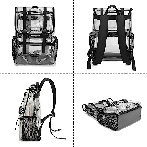 AUOBAG Clear Backpack Heavy Duty,Transparent Backpacks Stadium Approved,Free Personalized Stickers (Black-01)