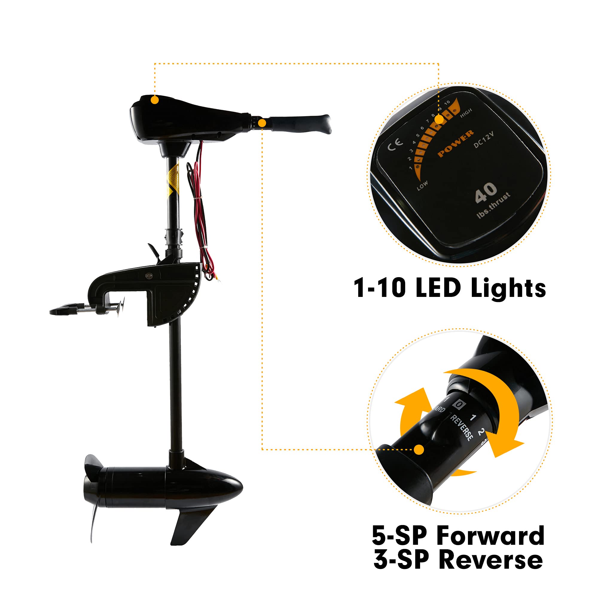 36/40/46/50/55/60/86 LBS Thrust 8 Speed Electric Trolling Motor for Fishing Boats Saltwater Transom Mounted with Adjustable Handle
