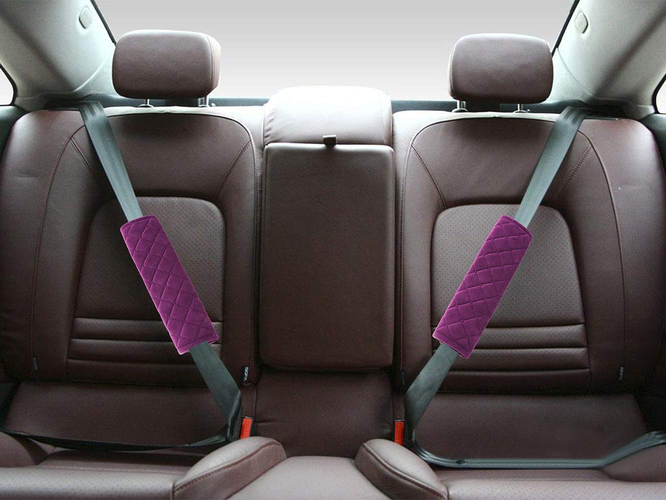 MLOVESIE 2 Packs Car Seat Belt Pads Plush Soft Seatbelt Cover Cushion Shoulder Strap Protector Romantic Purple