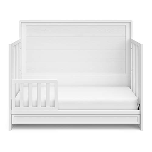 STORKCRAFT Luna 5-in-1 Convertible Crib with Drawer (White) β GREENGUARD Gold Certified, Crib with Drawer Combo, Full-Size Nursery Storage Drawer, Converts to Toddler Bed, Daybed and Full-Size Bed