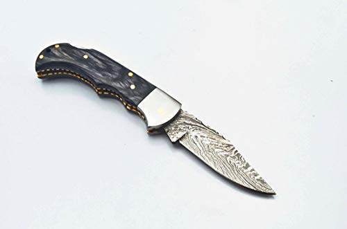 6.75'' Custom Hand Made Forged Knife Hunter Knife Damascus Steel Bowie Knife Handle Ironwood Folding with Leather Sheath