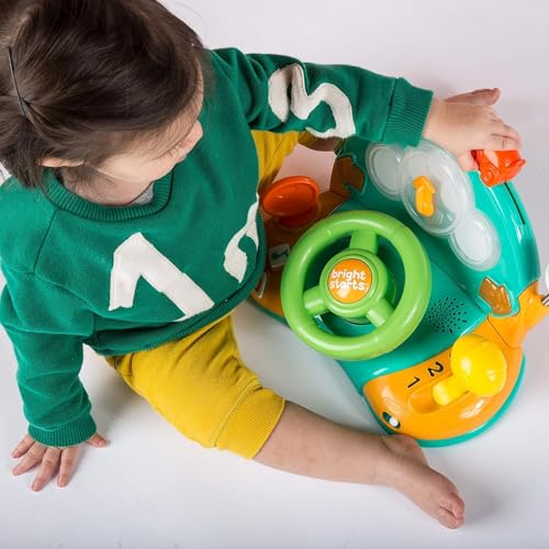 Bright Starts Lights and Colors Driver Toy Steering Wheel with Car Sounds for Pretend Play - Green, 6 Months and up