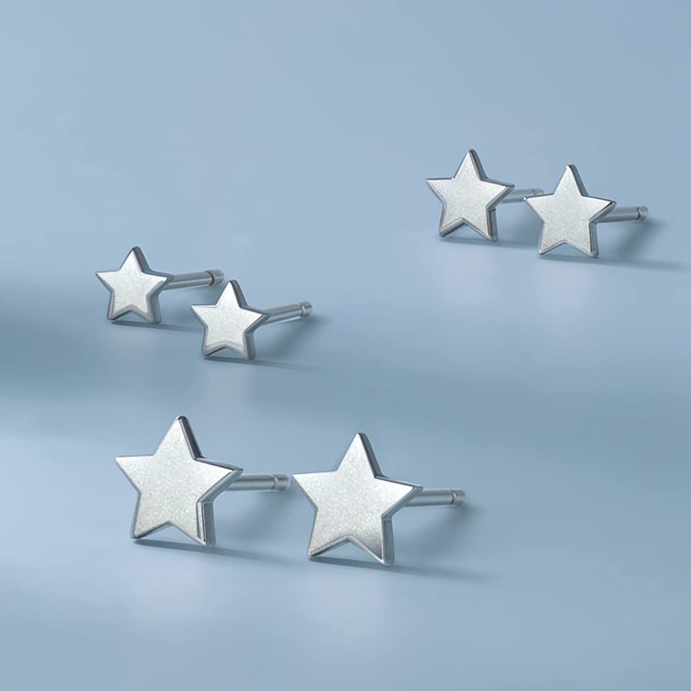 925 Sterling Silver Star Stud Earrings 5mm-10mm Options, Stars Studs Brushed Finish Design Hypoallergenic Jewelry (5mm)