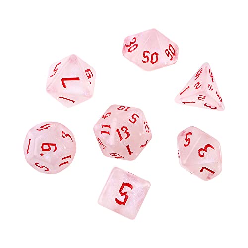 7 Pcs/Set DND Polyhedral Dice Set Resin Dice Desktop Game Table Board Game Toy for Roleplaying Games Dungeons and Dragons-Wonderland(red)