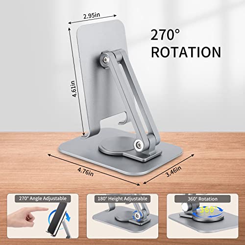 BFSGSGMR Cell Phone Stand for Desk,Foldable and rotatable Desktop Mobile Phone Holder, Compatible with All Models of Mobile Phones, ipads, Tablets (4-11 inches) (Silver)
