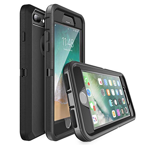 MXX iPhone 8 Plus Heavy Duty Protective Case with Screen Protector [3 Layers] Rugged Rubber Shockproof Protection Cover for Apple iPhone 7 Plus - iPhone 8 Plus/Apple Phone 8+ (Black)