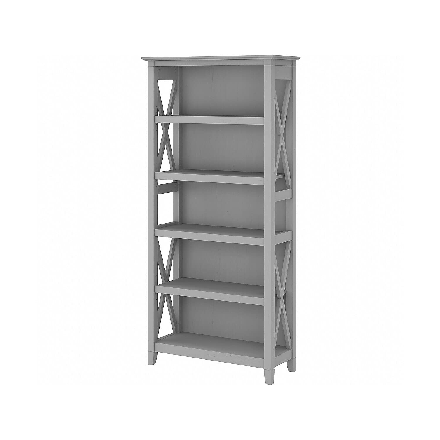 Bush Furniture Key West Bookcase Shelf in Cape Cod Gray | Farmhouse Bookshelf Display Cabinet for Library, Bedroom, Living Room, and Office