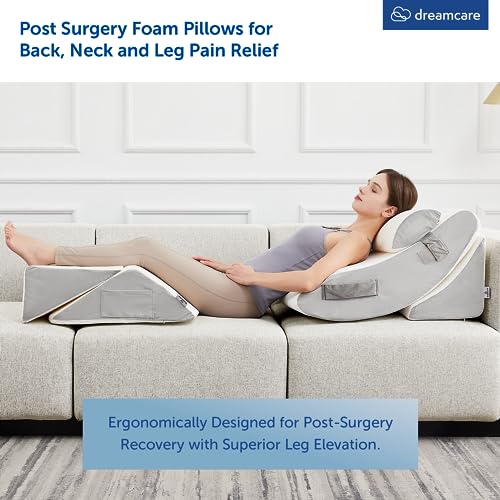 6pc Orthopedic Bed Wedge Pillow Set, Wedge Pillows Post Surgery, Foam Pillows for Back, Neck and Leg Pain Relief, Adjustable Wedge Pillow for Sleeping-Acid Reflux, Anti Snoring, Heartburn & GERD