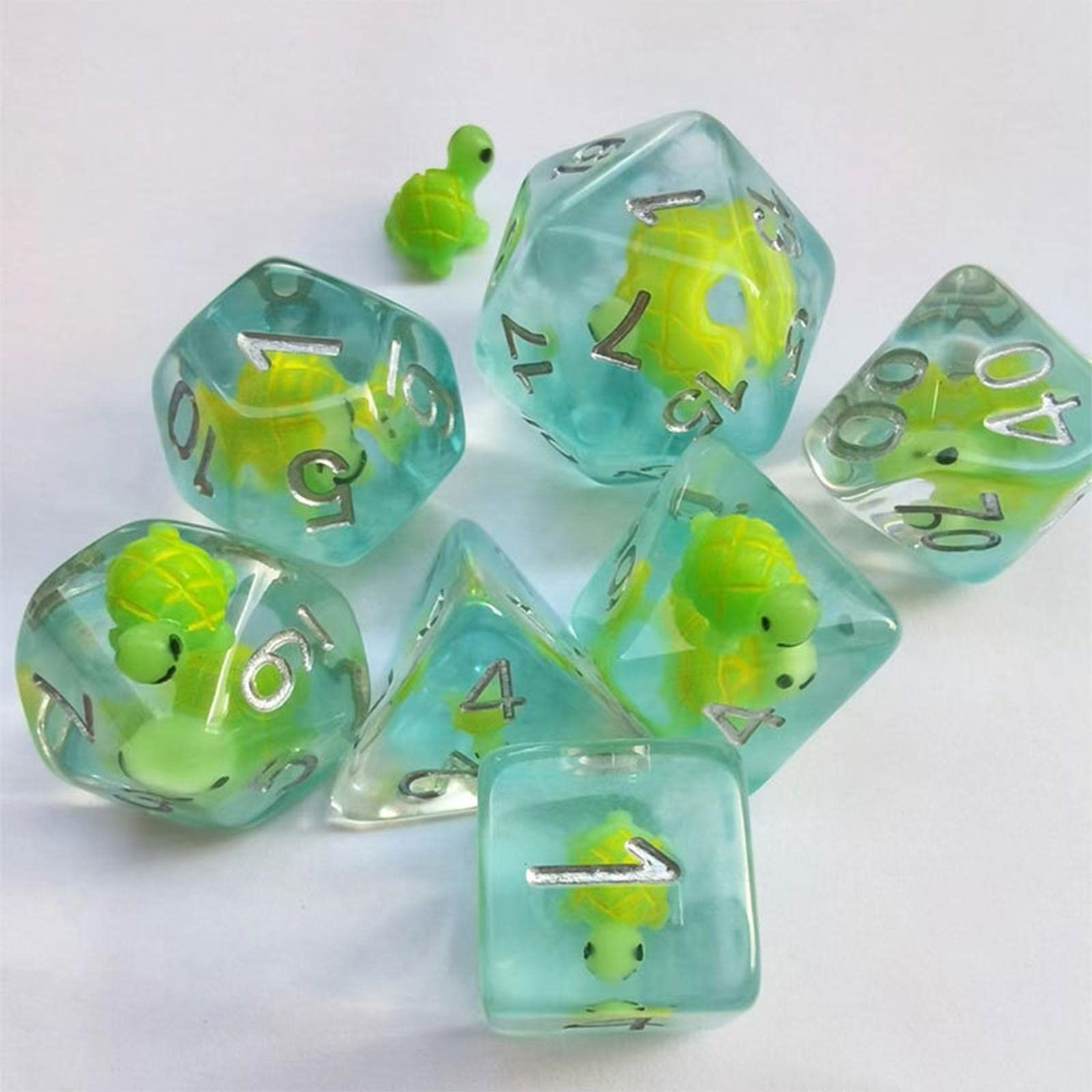7 Pieces Multi Sided Dices Set with Animals Turtle Pattern for Role Playing Game