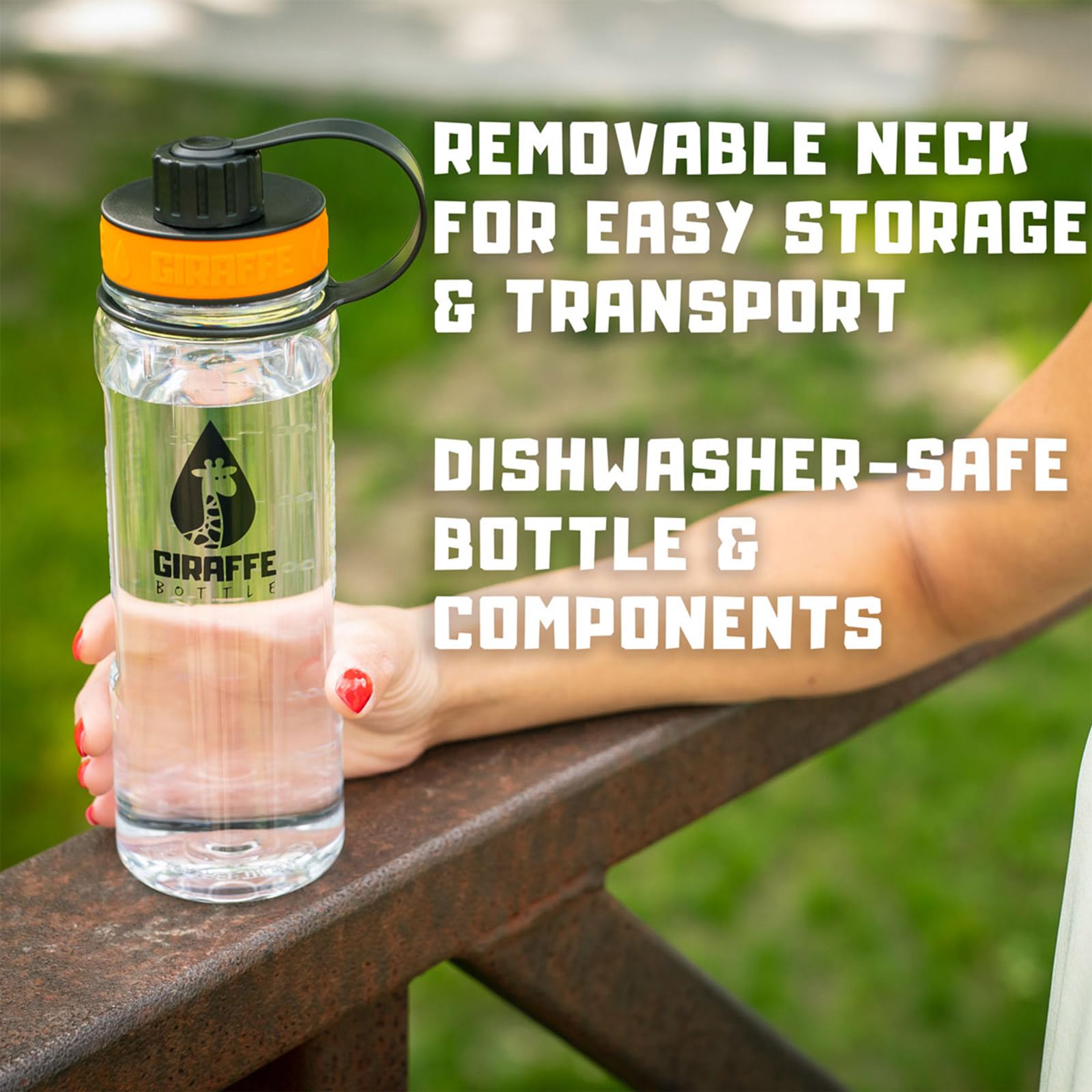 Giraffe Bottle Tower Hands Free Drinking System, Clear Tritan Bottle, with Round Tube Mounted Bottle Holder (length 25 in / 63 cm)