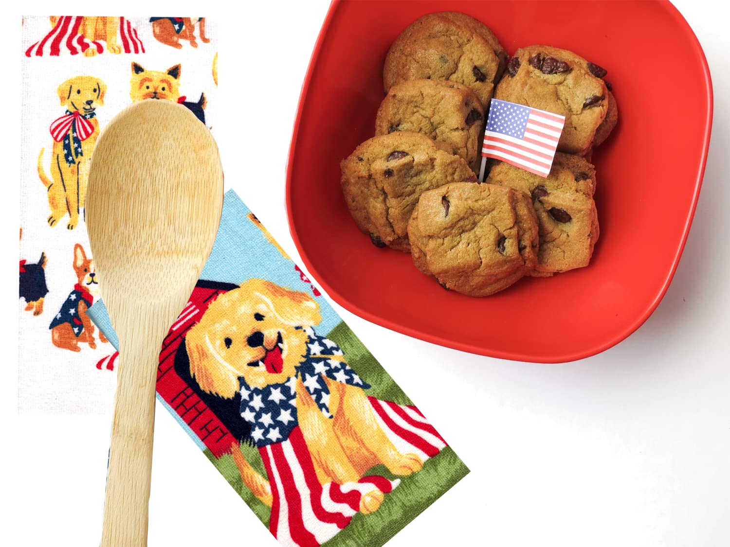 4th of July USA Home Decor Patriotic Puppy Dog Yellow Lab Kitchen Towel Set