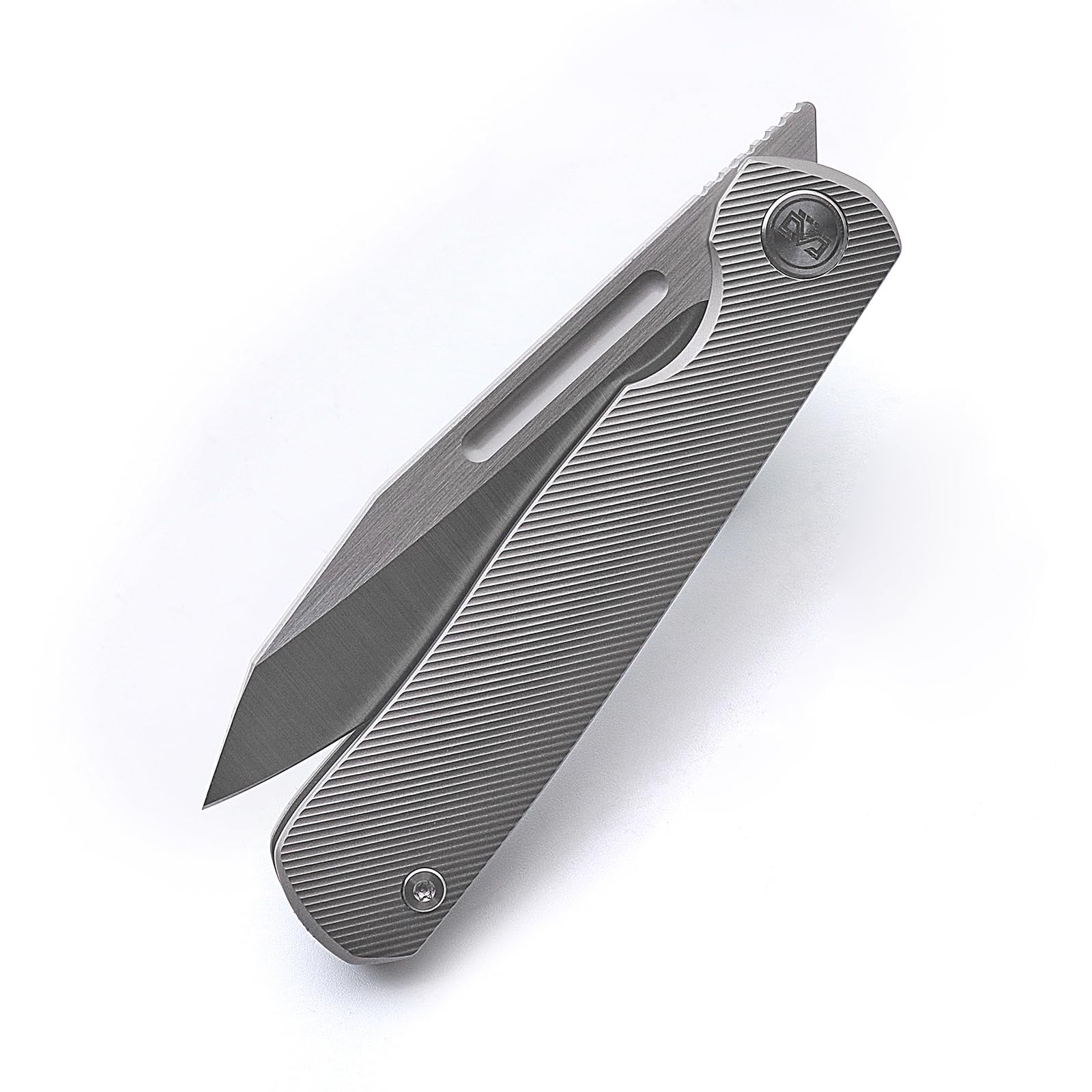 Miguron Knives M Ekry Front Flipper Folding Knife 3.35" Hand Hollow Ground Rubbed CPM-20CV Satin Blade Sandblasting Titanium Handle Camping Hiking Pocket Knife MGR-617GY