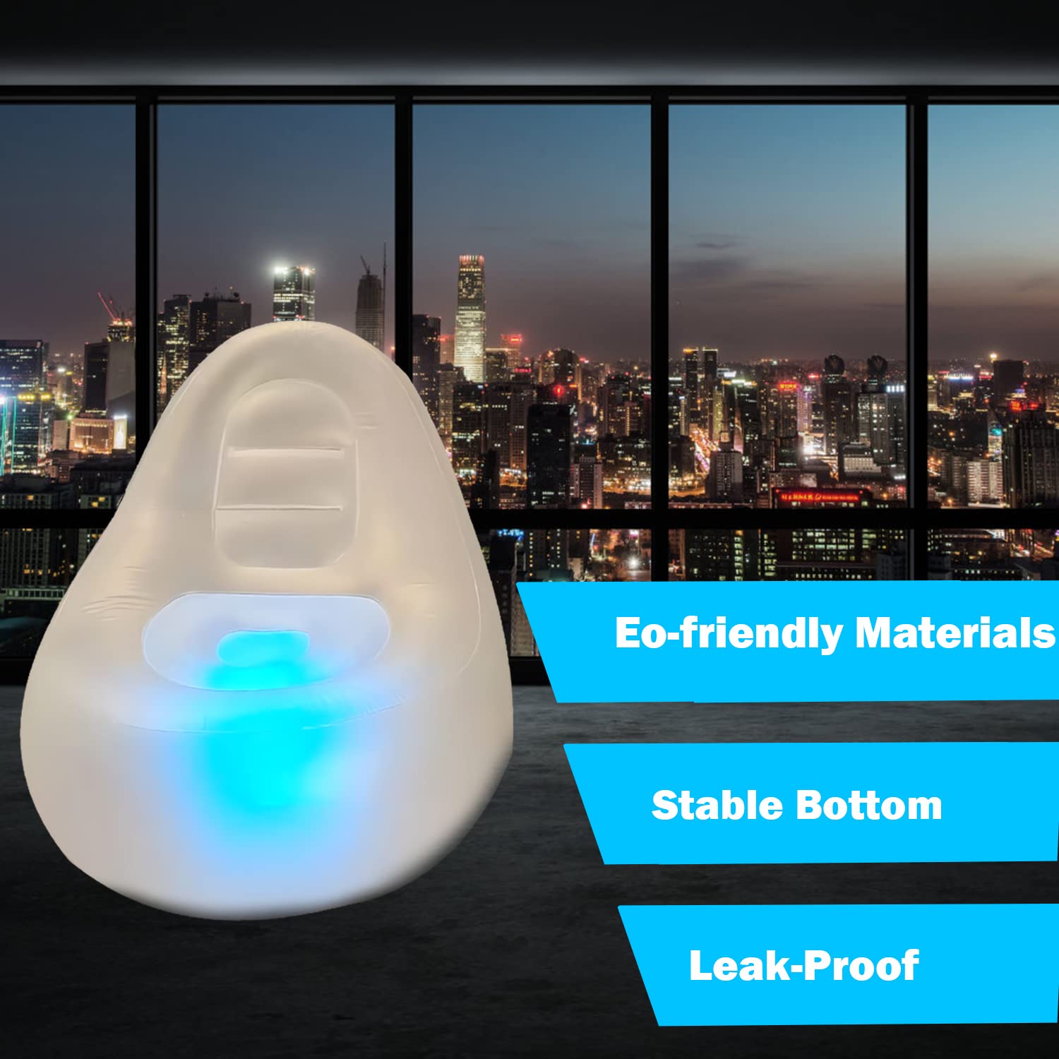 LED Inflatable Chair, Brow Up Illuminated Sofa for Adults and Kids, Lazy Couch with LED Lights for Indoor/Outdoor(Frosted White, Without Pump)