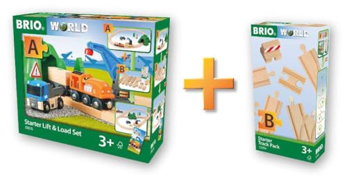 BRIO Starter Lift&Load Set Wooden Toy Train Durable | Child Safe | Encourages Creativity | Compatible with All Wooden Railway Sets | Includes Engine, Lorry, Wagon, Track and More