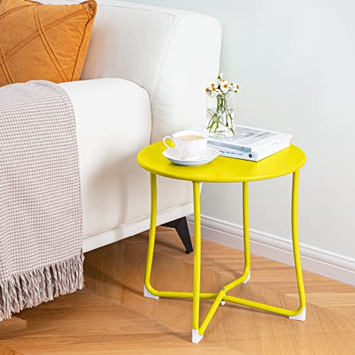 AMAGABELI GARDEN & HOME Metal Patio Side Table 18β x 18β Weather Resistant Anti-Rust Outdoor End Table Small Steel Round Coffee Table Porch Table Snack Table for Balcony Garden Yard Lawn, Yellow