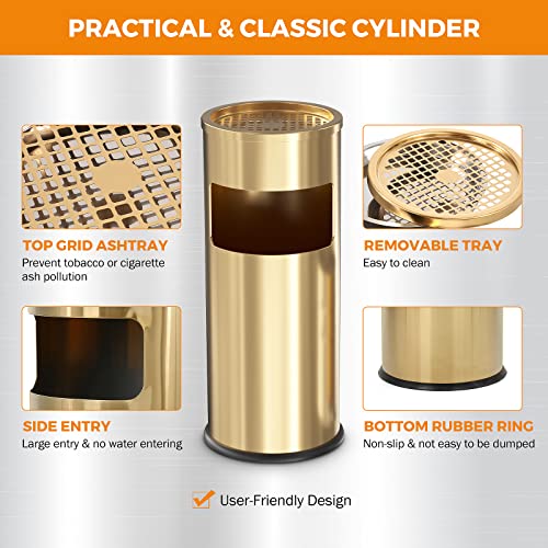 BEAMNOVA Bundle Black 15 x 31.5 in + Gold 9.8 * 24 in Commercial Stainless Steel Trash Can with Lid Garbage Enclosure Inside Barrel Heavy Duty Waste Container