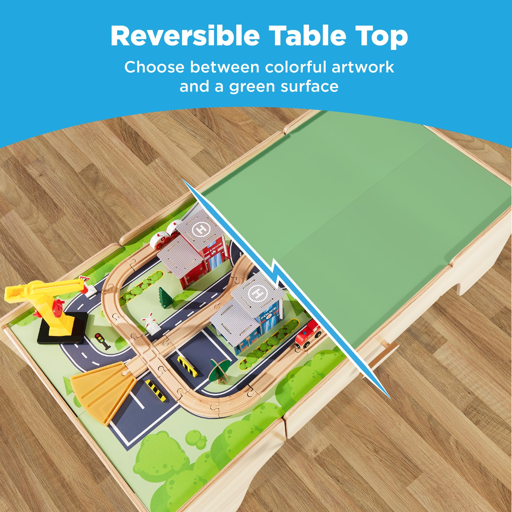 Best Choice Products Large 50in 35-Piece Train Table, Multipurpose Wooden Toy Activity Playset for Children w/Tracks, Reversible Top - Natural