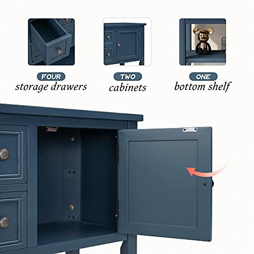 Anwick Buffet Sideboard, Wood Storage Cabinet, Console Table with Storage Shelf, 4 Drawers and 2 Cabinets, Wood Buffet Server for Living Room Kitchen Dining Room (Navy)