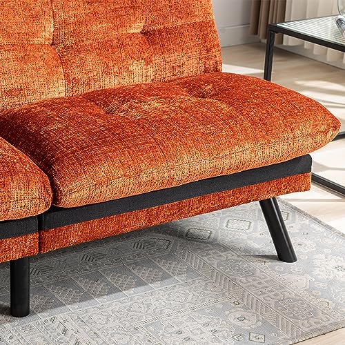Anwick Futon Sofa Bed Convertible Futon Sleeper Couch, 71" Sleeper Sofa Bed with Adjustable Backrest, Modern Loveseat Couch for Compact Living Room, Apartment, Office (Orange)