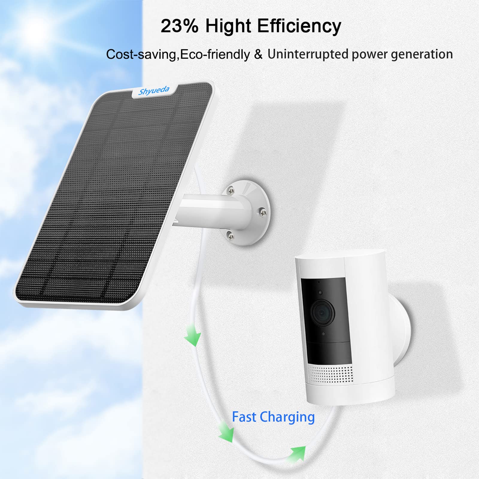 4W Solar Panel Charging Compatible with Stick Up Cam 2nd & 3rd Gen & Spotlight Cam Battery,3.5mm DC Plug to Device,IP65 Weatherproof,Includes Secure Wall Mount(White) (1)