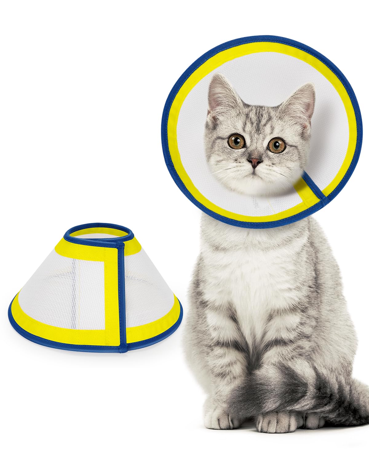 MIDOG Cat Cone, Protective Adjustable Pet Cone Collar for After Surgery, Soft Cat Recovery Collar to Stop Licking Wounds, Comfortable Lightweight E-Collar for Cat Kitten, Not Block Vision (Yellow, M)